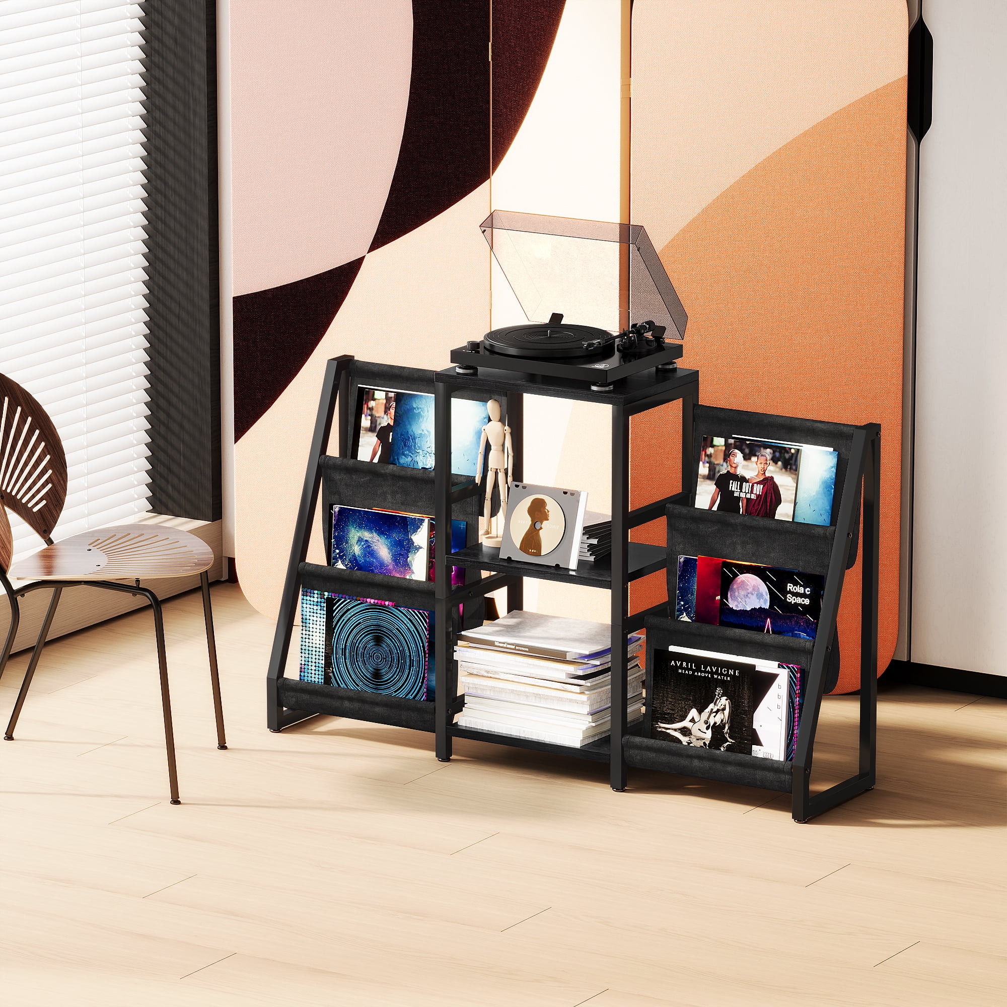 NEWSENDY Record Player Stand with Vinyl Storage,Record Player Table ...