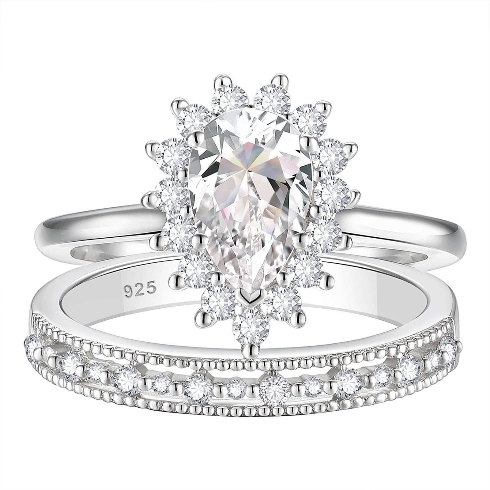 NEWSHE JEWELLERY 925 Sterling Wedding Ring Set, Silver - Walmart.com