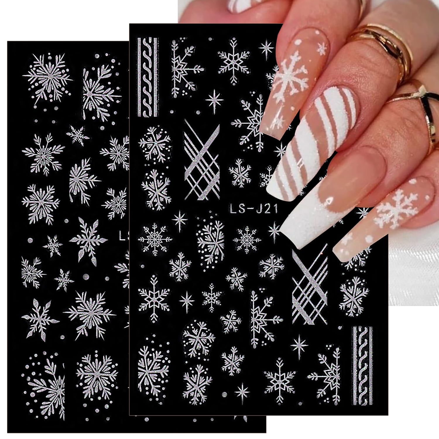 NEWSPIED 6 Sheets Glitter Snowflake Nail Art Stickers 3D Christmas Nail ...