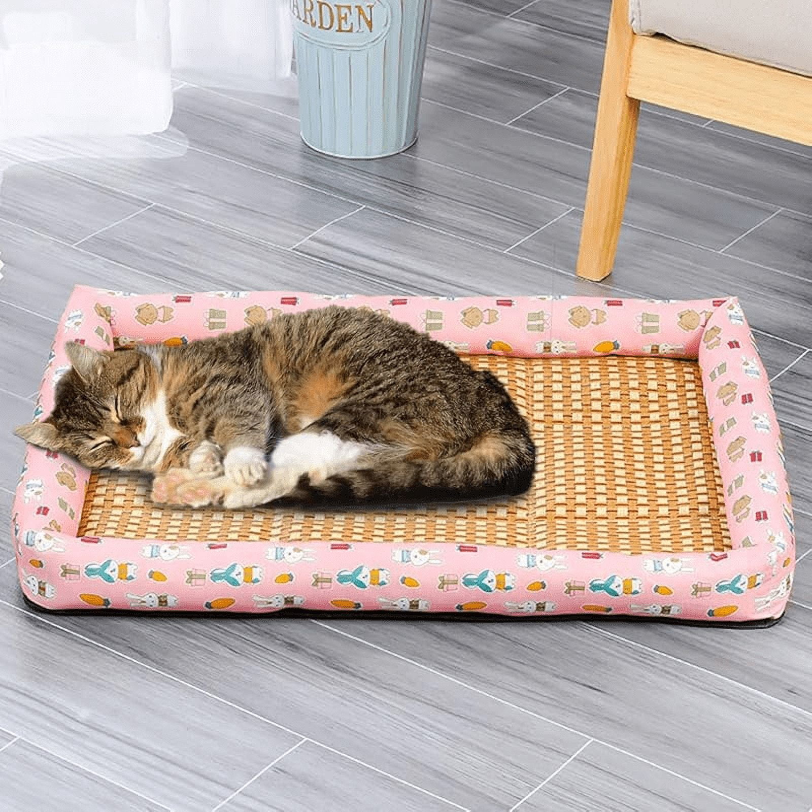 NEWSTIOR Pet Ice Pad Mat, Washable Natural Rattan Pet Cooling Mat Bed ...