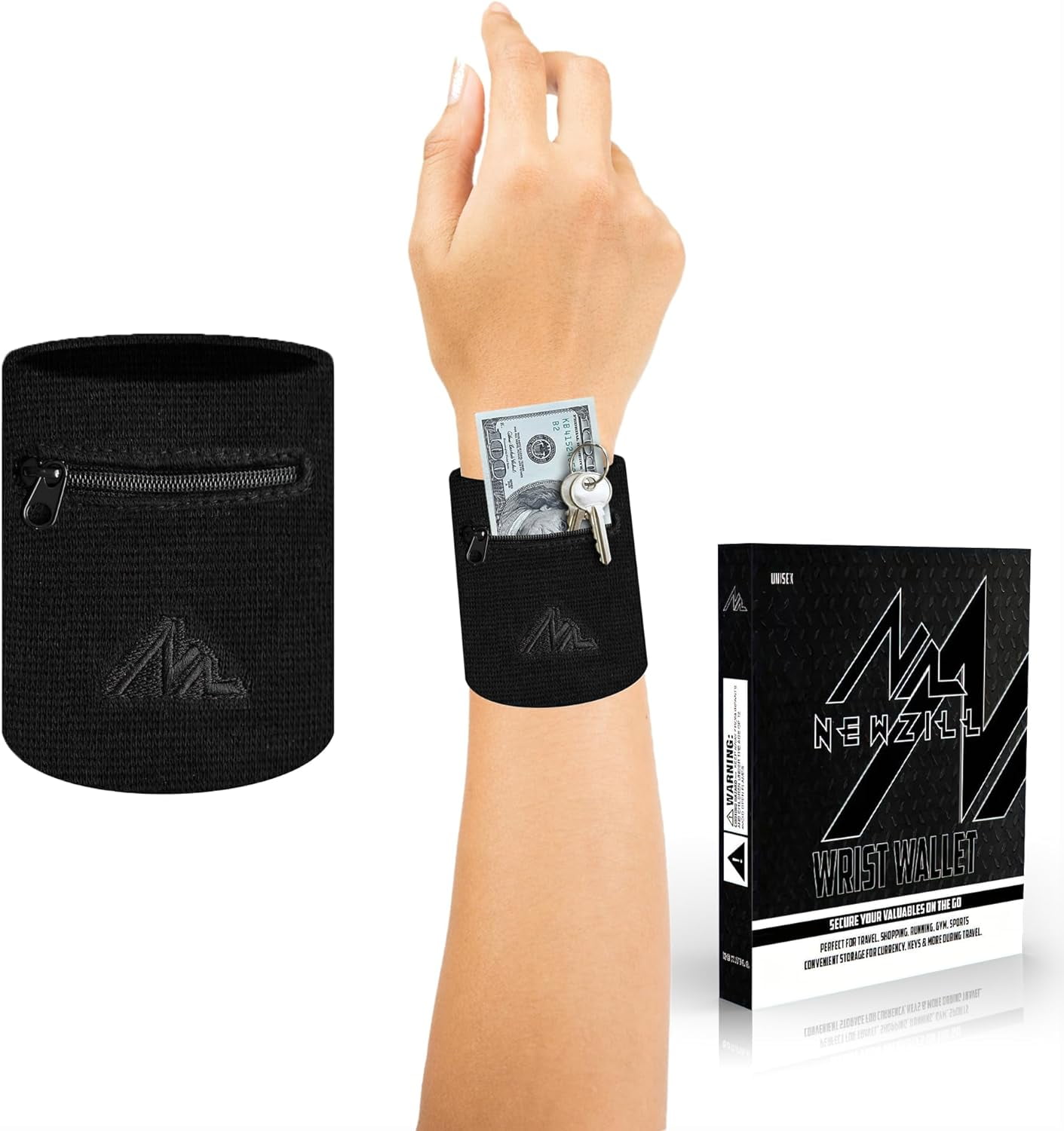 NEWZILL Wrist Wallet (Wristband) with Zipper - Cotton sweatbands for ...