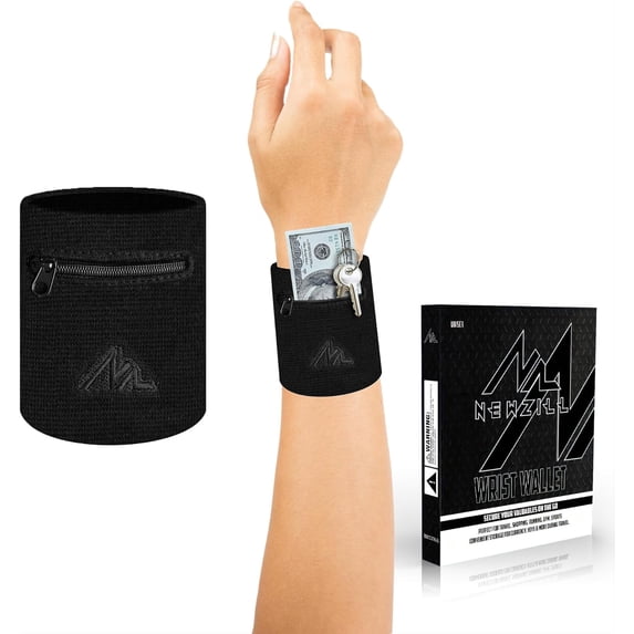 NEWZILL Wrist Wallet (Wristband) with Zipper - Cotton sweatbands for ...