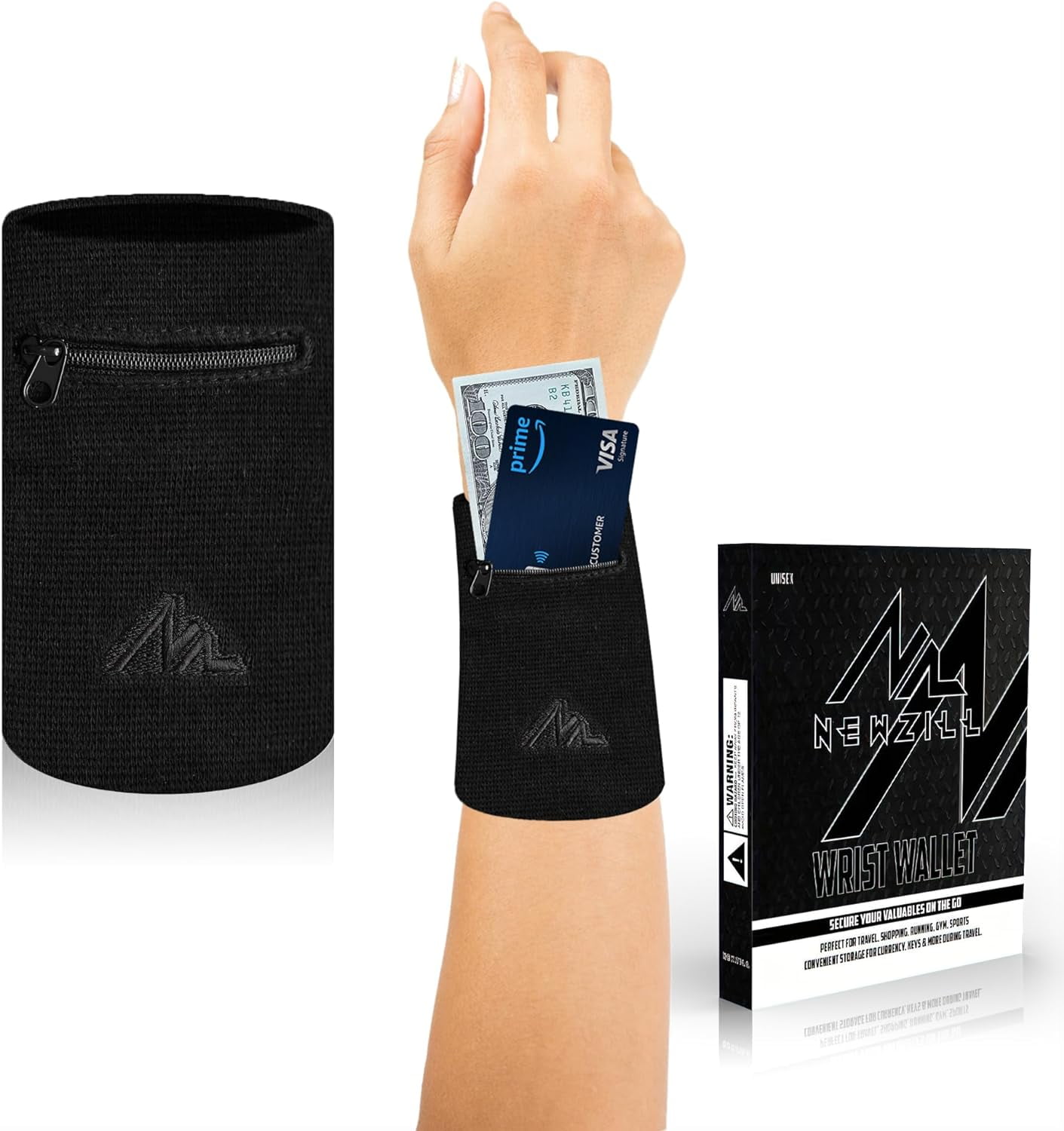 NEWZILL Wrist Wallet (Wristband) with Zipper - Cotton sweatbands for ...