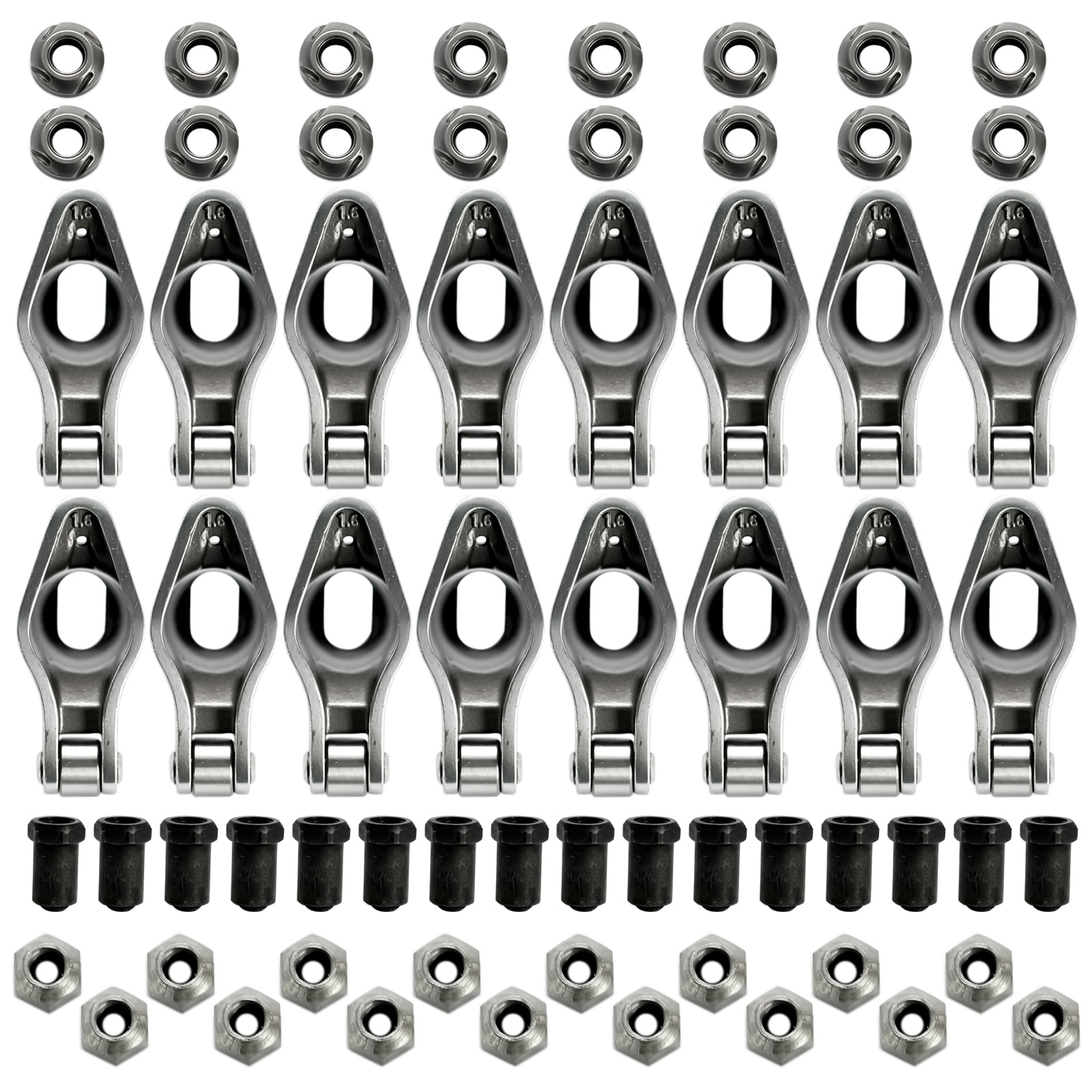 NEWZQ 16Pcs Roller Rocker Arms for Small Block Chevy 350 1.6 Ratio 3/8 ...