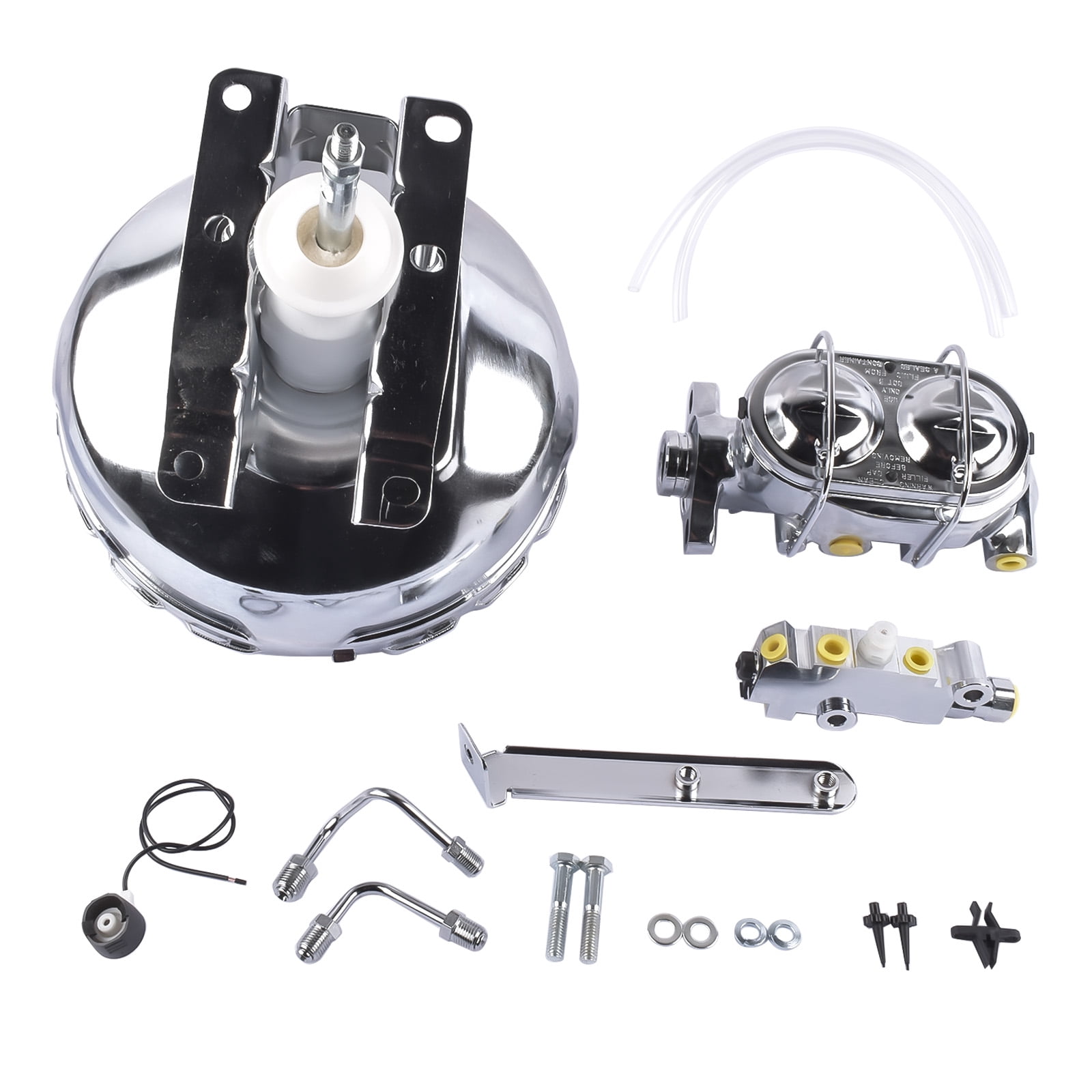 NEWZQ Chrome 11" Power Brake Booster and Master Cylinder Valve Kit for ...