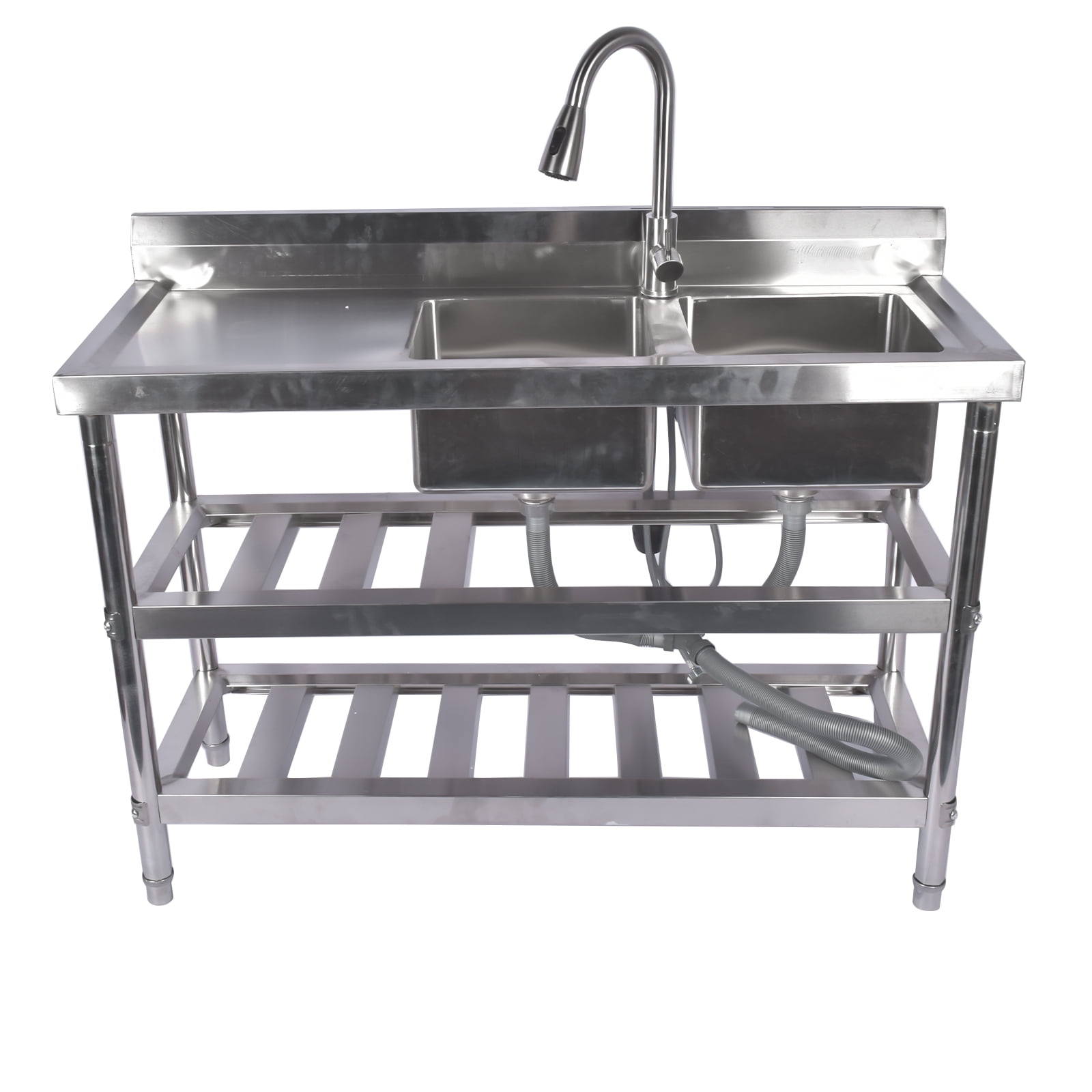 NEWZQ Stainless Steel Kitchen Sink Commercial Freestanding Utility Sink ...