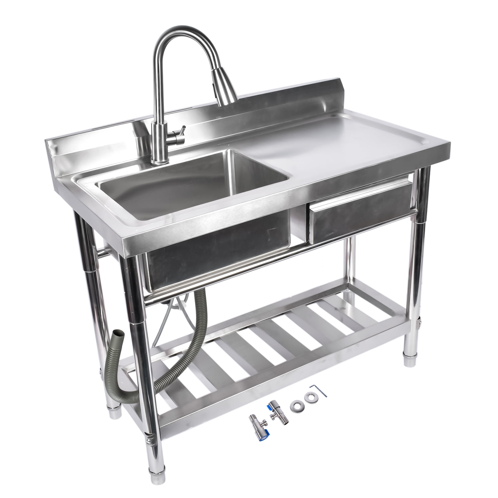 NEWZQ Stainless Steel Kitchen Sink Commercial Freestanding Utility Sink ...