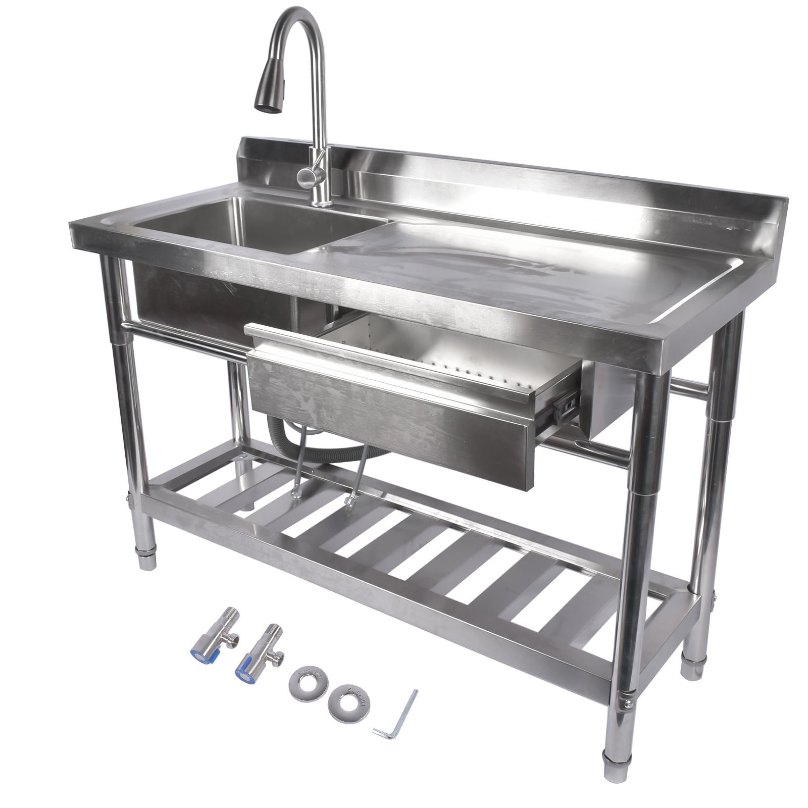 NEWZQ Stainless Steel Kitchen Sink Commercial Freestanding Utility Sink ...