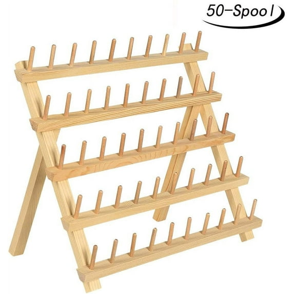 NEX 50-Spool Thread Rack, Wooden Thread Holder Sewing Organizer ...