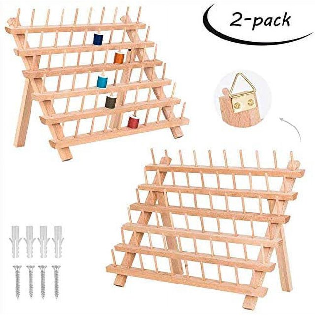 NEX 60-Spool Wooden Sewing Thread Organizer Rack Natural Wood 2 Pack ...
