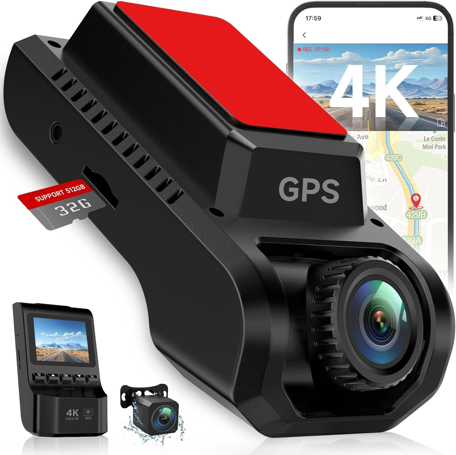 NEX-POW Dash Cam Front and Rear with Night Vision and Parking Monitor ...