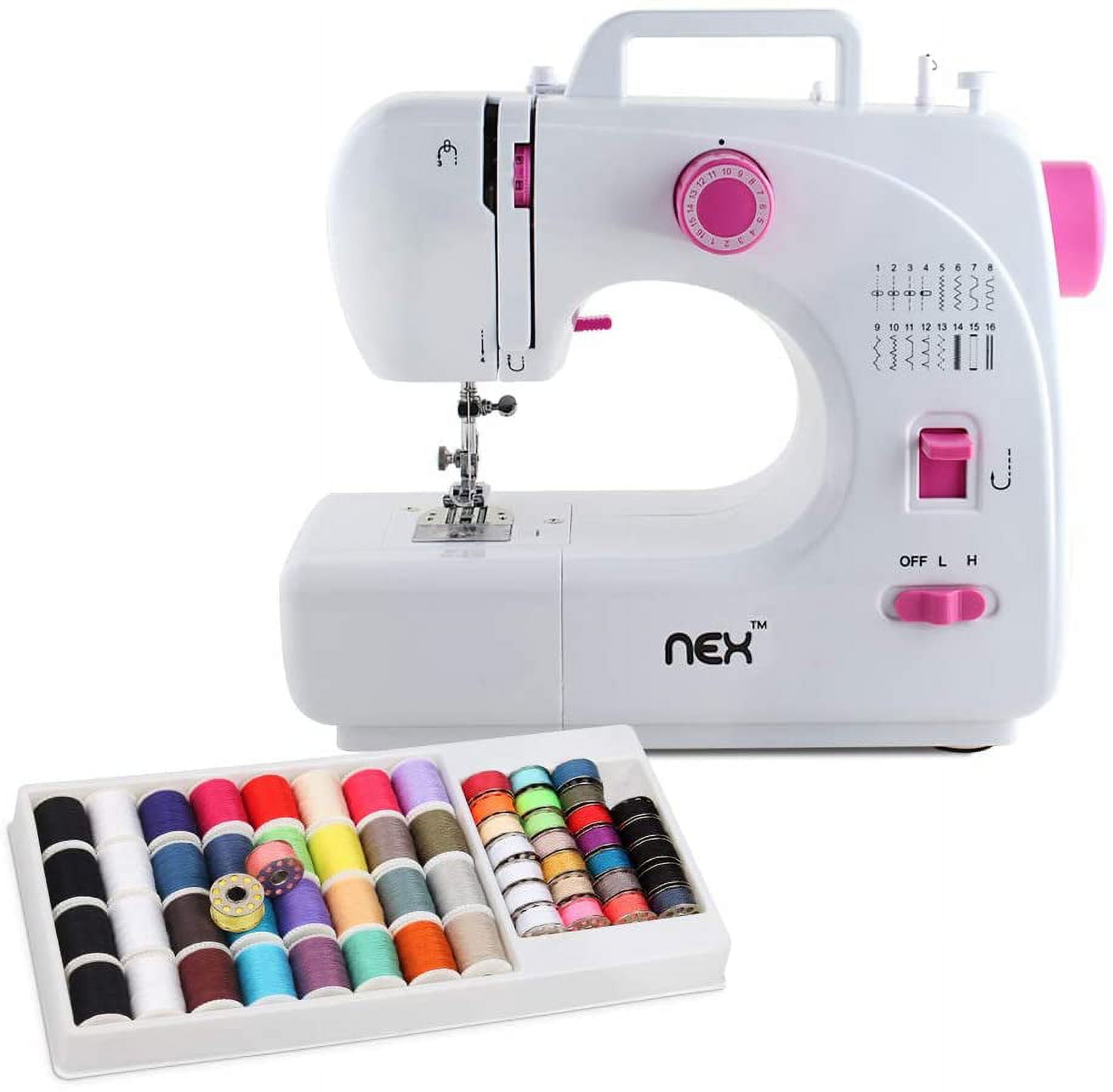NEX Sewing Machine 16 Built-in Stitch with 60 Pcs Threads, Reverse ...