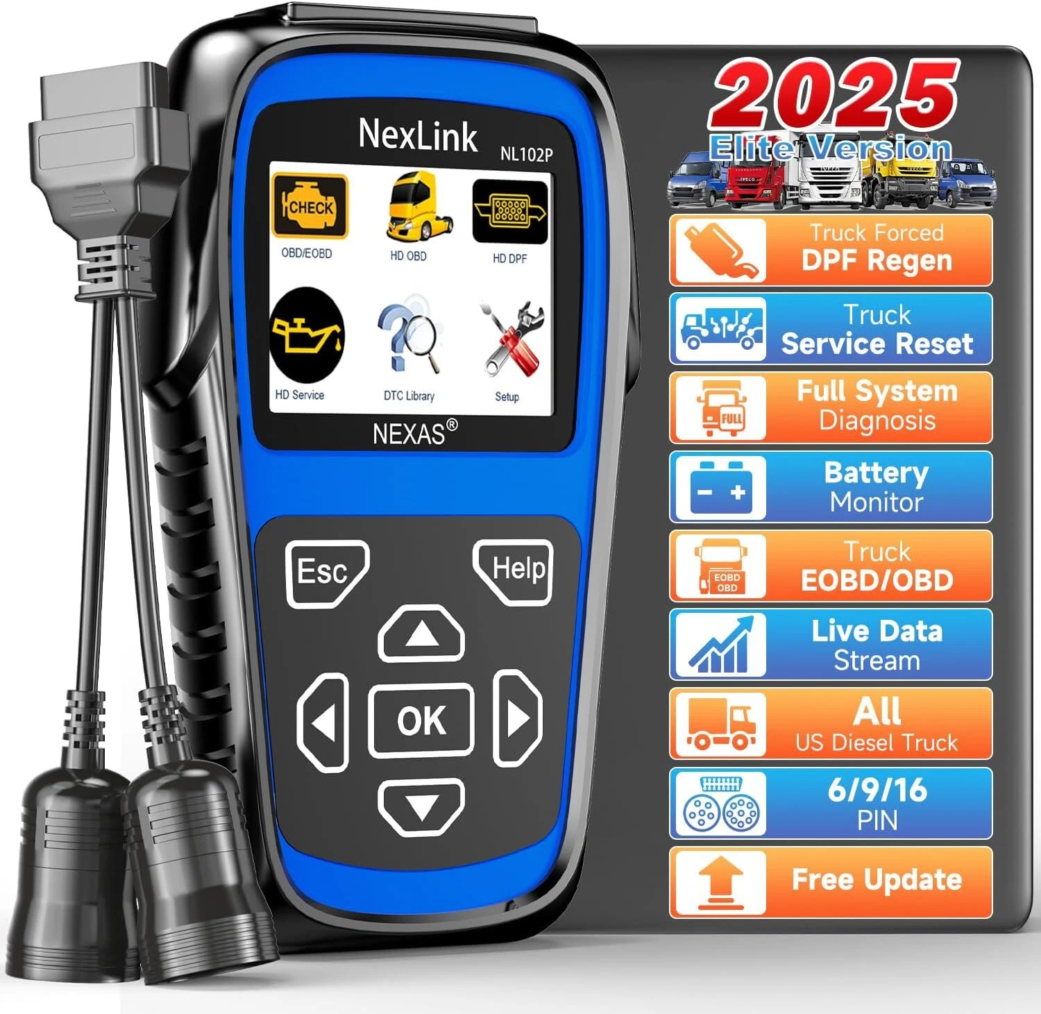 NEXAS NL102 Plus OBD2 Scanner Full Systems Heavy Duty Truck Scan Tool ...