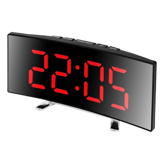 NEXAVKPR Modern Curved Mirror Digital Alarm Clock Temperature Date ...