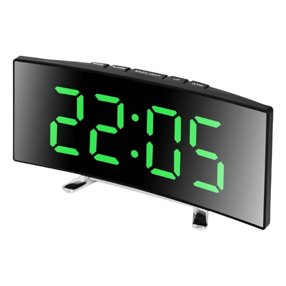 NEXAVKPR Modern Curved Mirror Digital Alarm Clock Temperature Date ...