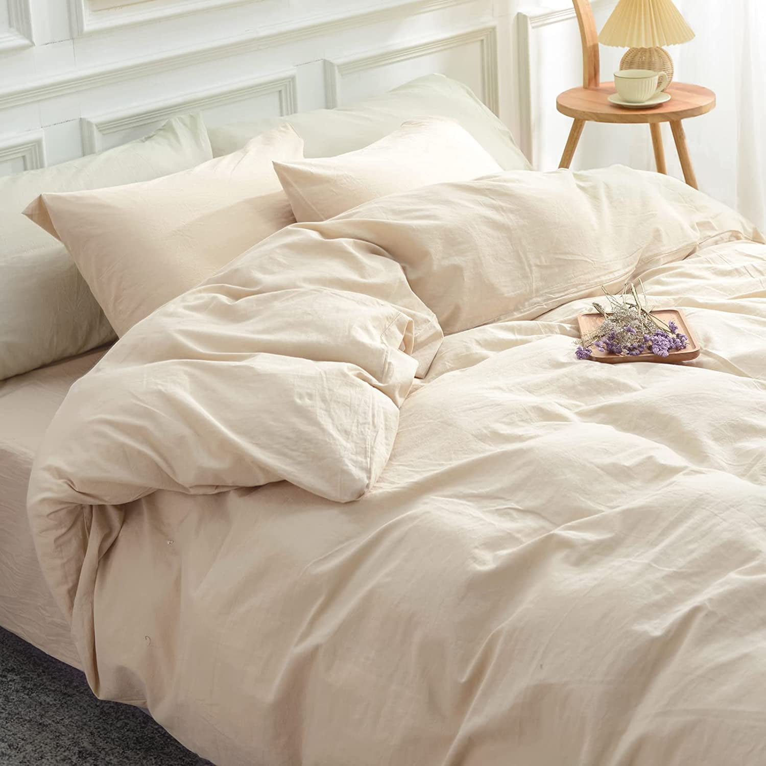 NEXHOME PRO Duvet Cover Set 100% Washed Cotton 2 Pieces Linen ...