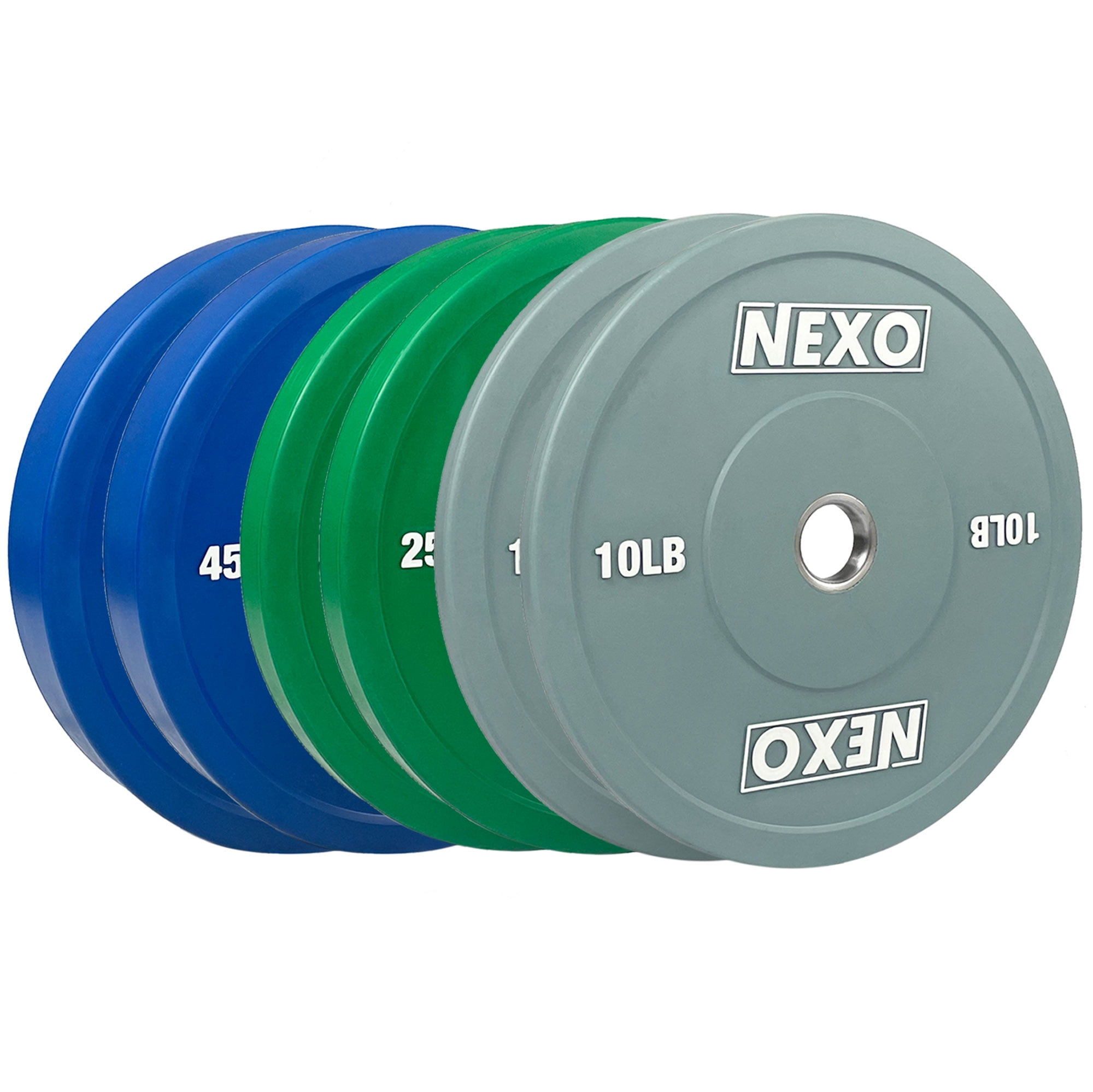 NEXO Standard Olympic Weightlifting 160LB Rubber Bumper Plate Set - 2x ...