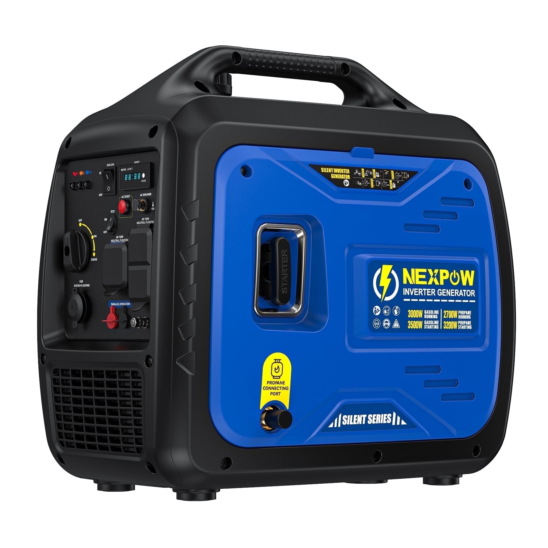 NEXPOW 3500W/3200W Dual Fuel Portable Inverter Generator, Gasoline ...
