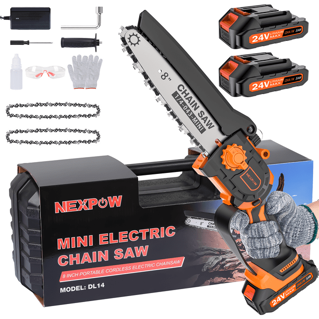 "NEXPOW 8"" Mini Chainsaw, Brushless, Lithium Tool, 24V, Safety Lock, 2 ...