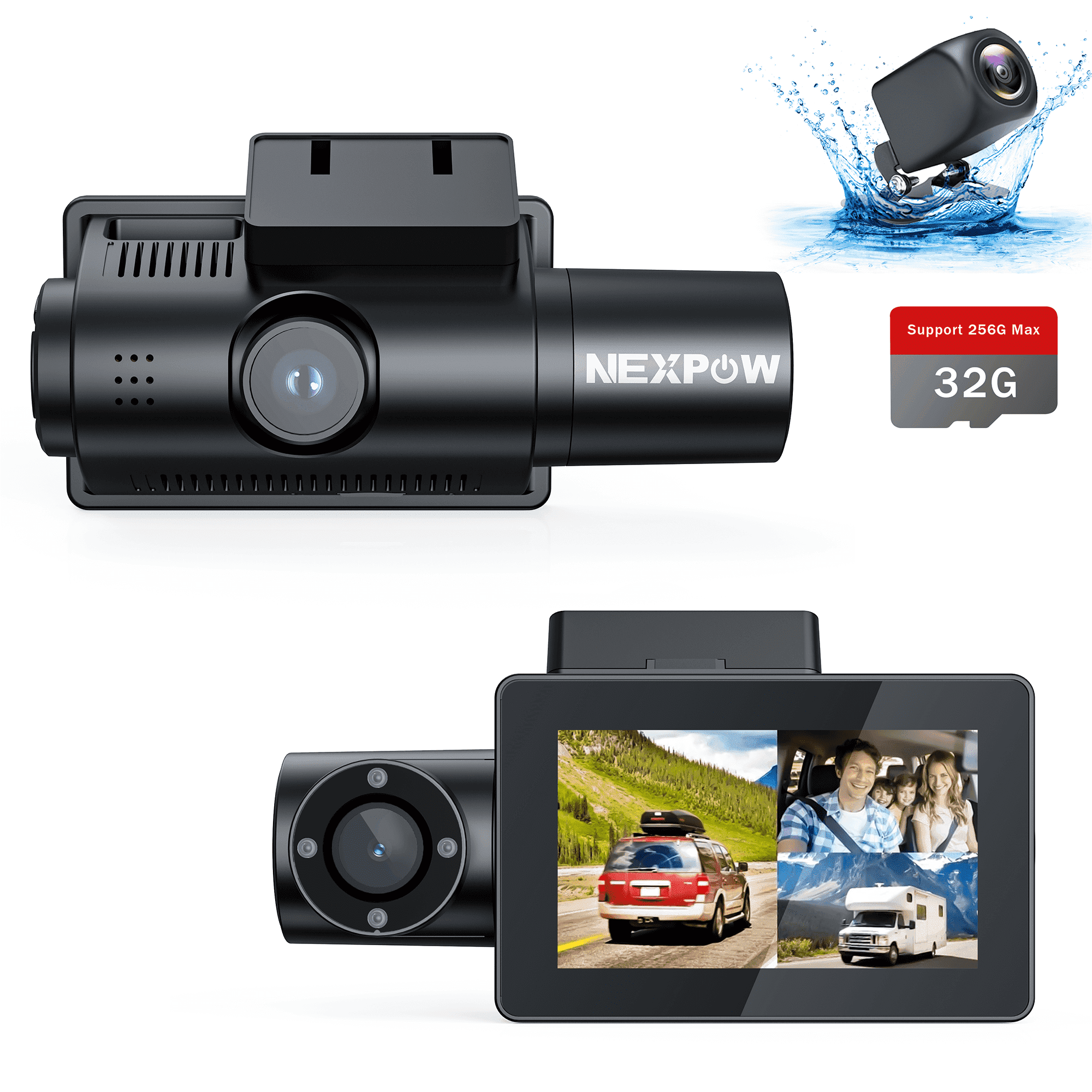 NEXPOW Car Dash Cam 3 Channel, 4K Dash Camera Front and Rear, Dashcam ...