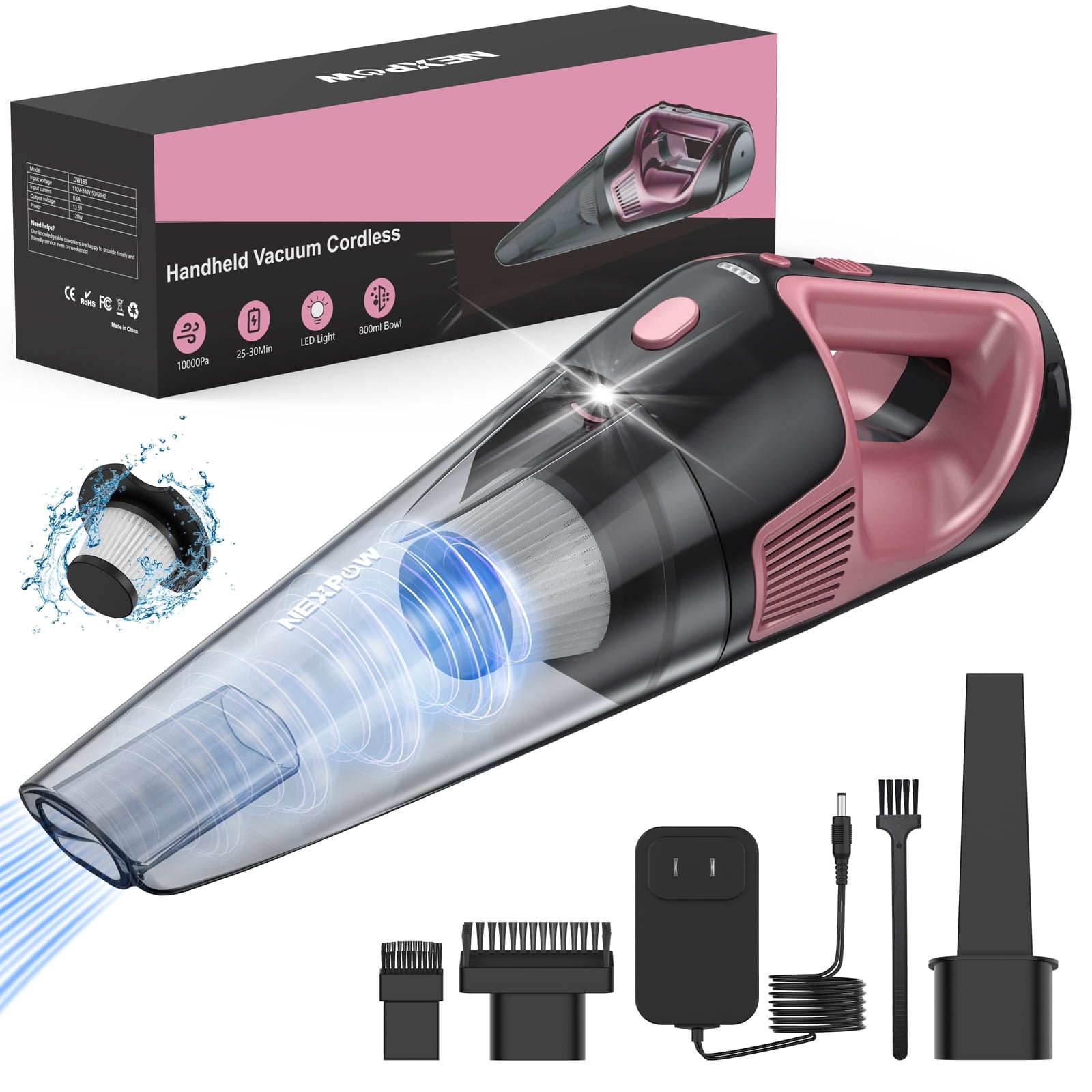 NEXPOW Car Vacuum Cleaner, 10000Pa Handheld Vacuum Cordless with LED ...