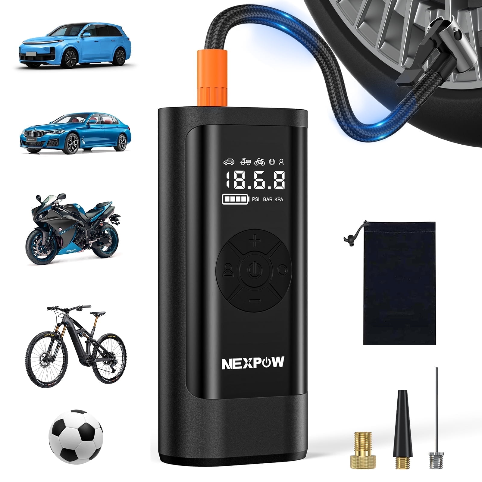NEXPOW Tire Inflator Portable Air Compressor,150PSI Cordless Car Tire Air Pump,5000mAh Smart ...