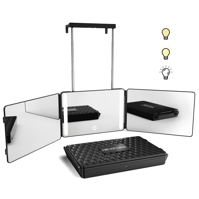 NEXPURE 3 Way Bath Vanity Mirror, Wall Mounted 360 Lighted Makeup ...