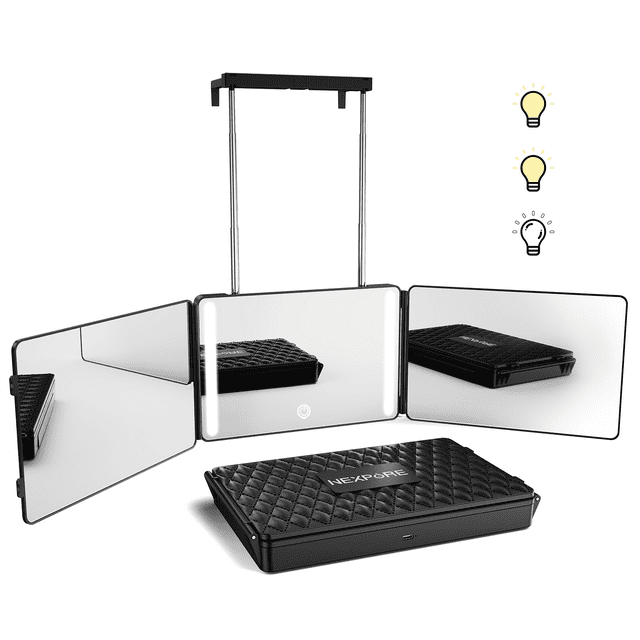 NEXPURE 3 Way Mirror,360 Mirror for Hair Cutting, 3 Color Light Makeup ...