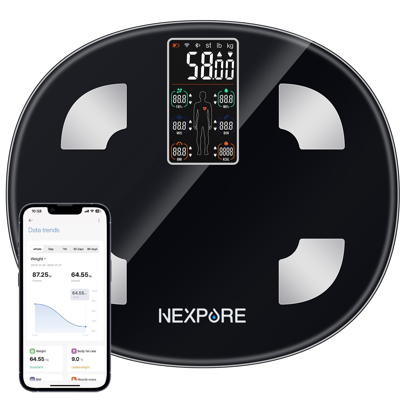 NEXPURE Bathroom Scale for Body Weight ,VA Digital Display, Body Fat ...