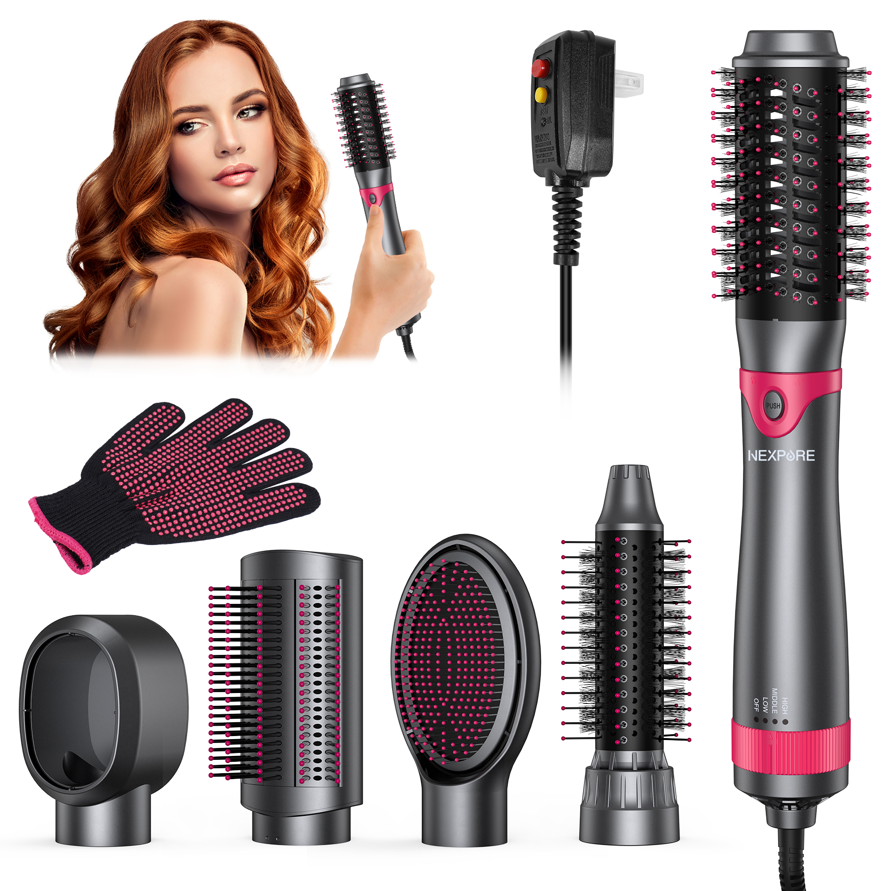 5-in-1 Electric Hair Dryer Brush - Negative Ionic Hair Styler with ...