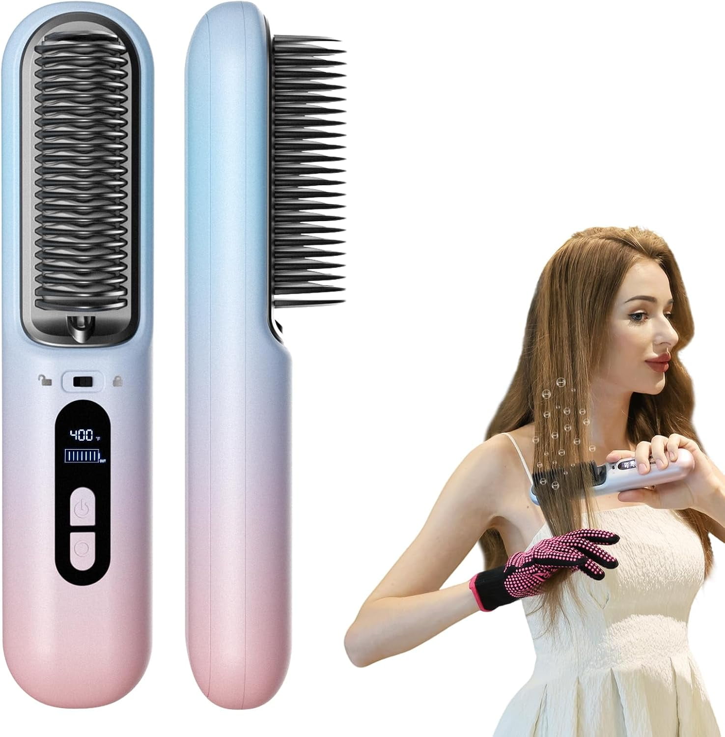 NEXPURE Portable Hair Straightener Brush | Cordless Straightening Comb ...