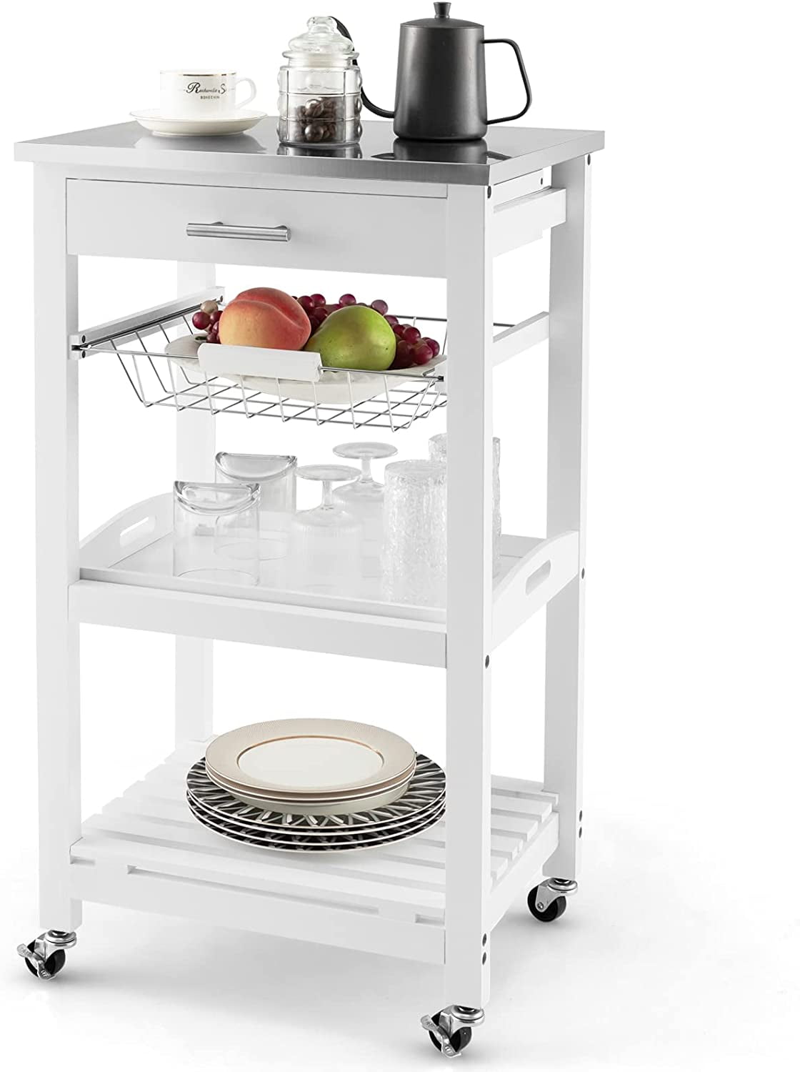 NEXPYUN Kitchen Island Cart with Drawer, Rolling Kitchen Cart on Wheels ...