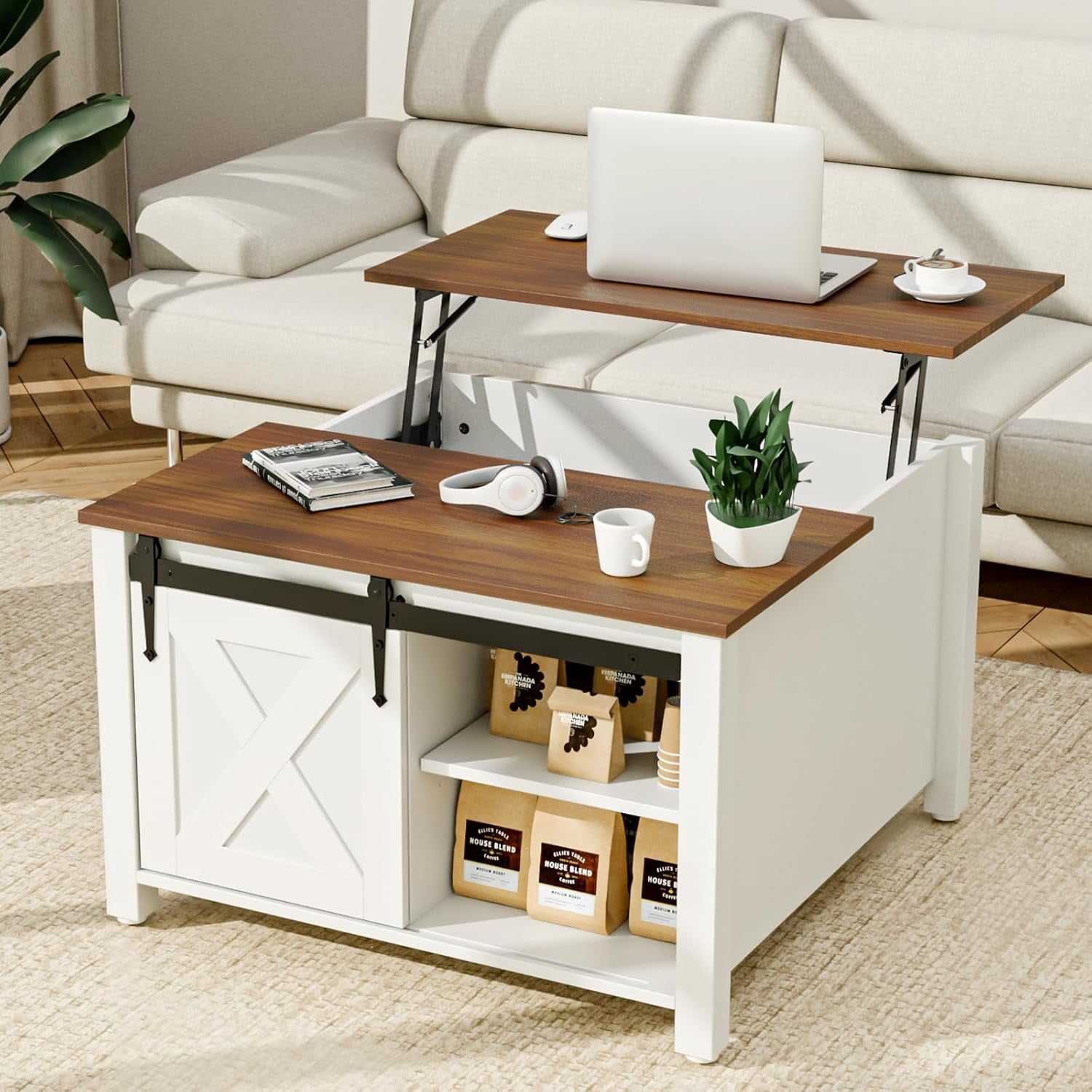 NEXPYUN31.5" Square Coffee Table, White Lift Top Coffee Table for ...