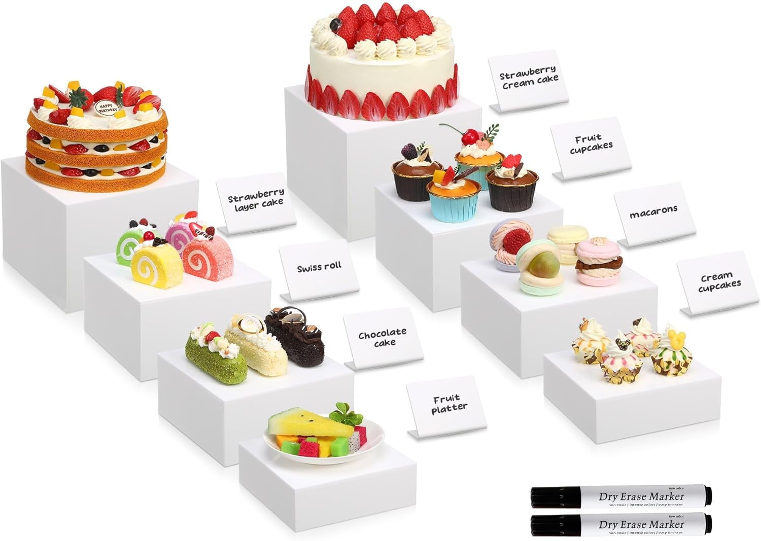 NEXPYUNGeelin 8 Pack White Food Risers and 8 Display Signs 2 Markers ...