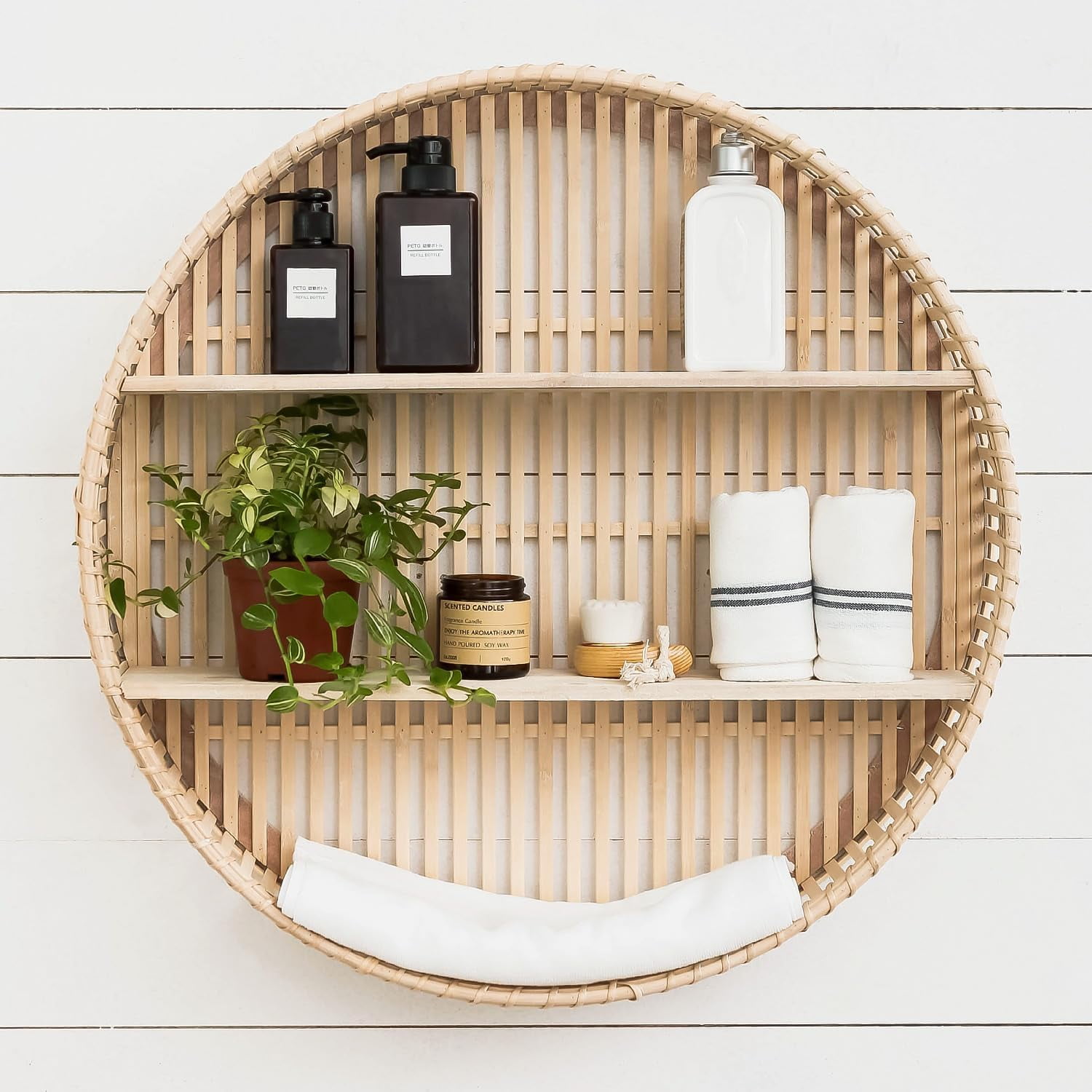 NEXPYUNRattan Wall Shelf 3 Tier Boho Wall Mounted Shelf Farmhouse ...