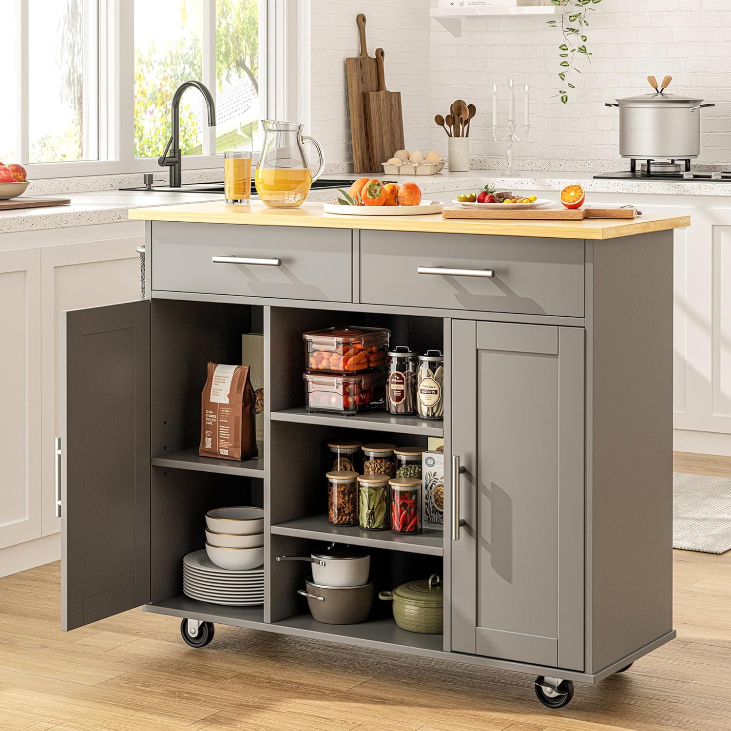 NEXPYUNSUNLEI Kitchen Island on Wheels with Storage Cabinet, 40 ...
