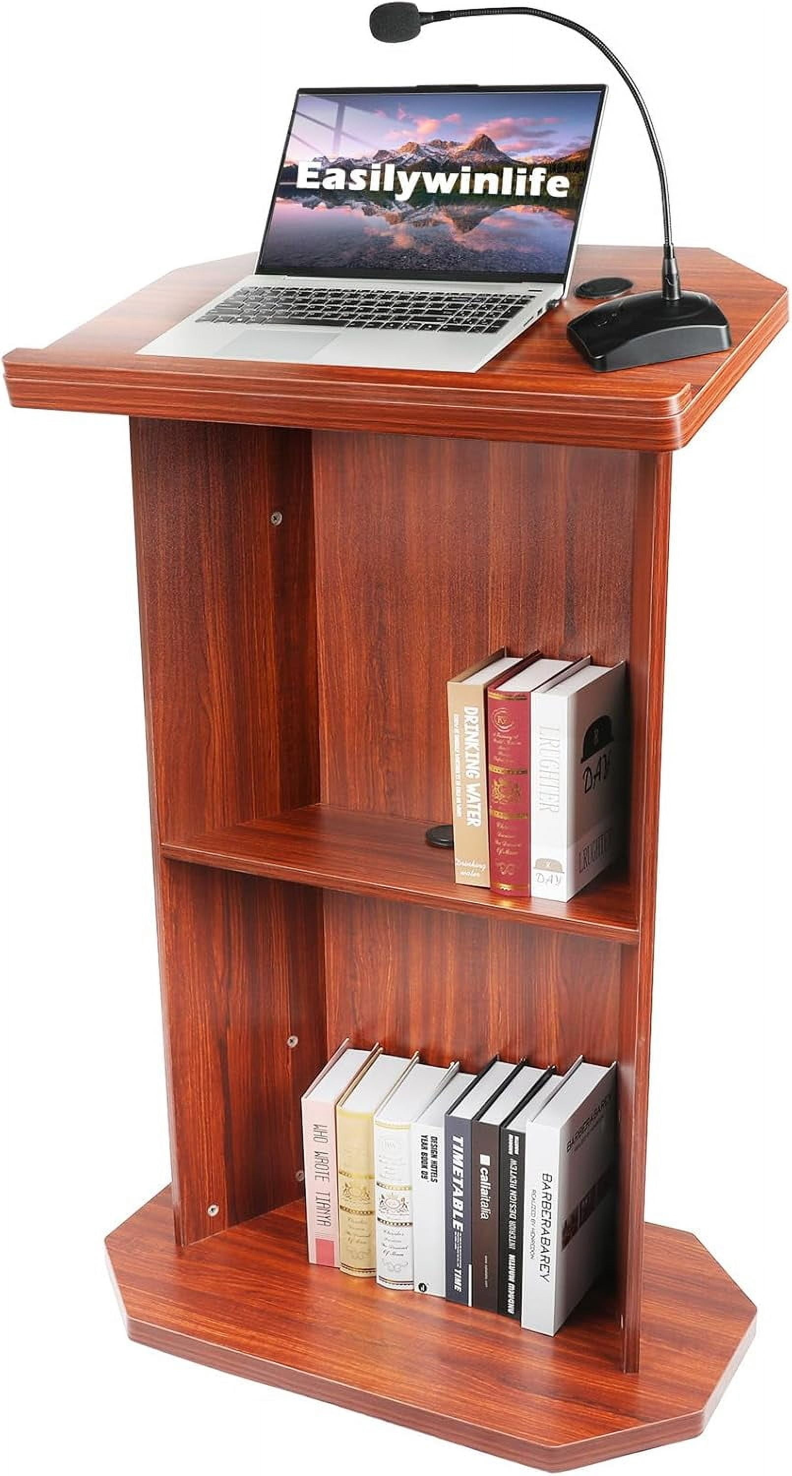 NEXPYUNWooden Podium with Large 2-Tier Shelve and Reserved Wire Hole ...