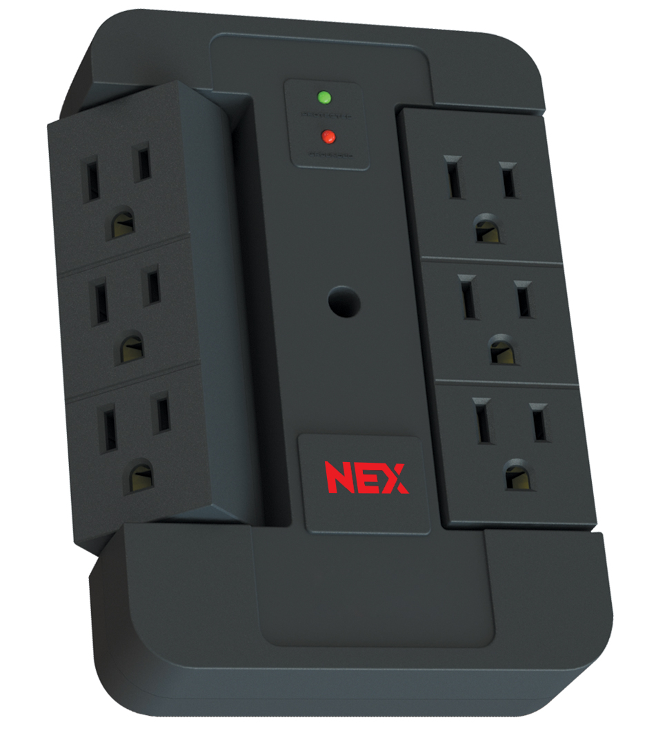 NEXSW6OU-B 6 Outlet Swivel Space Saving Surge Protector Wall Tap ...