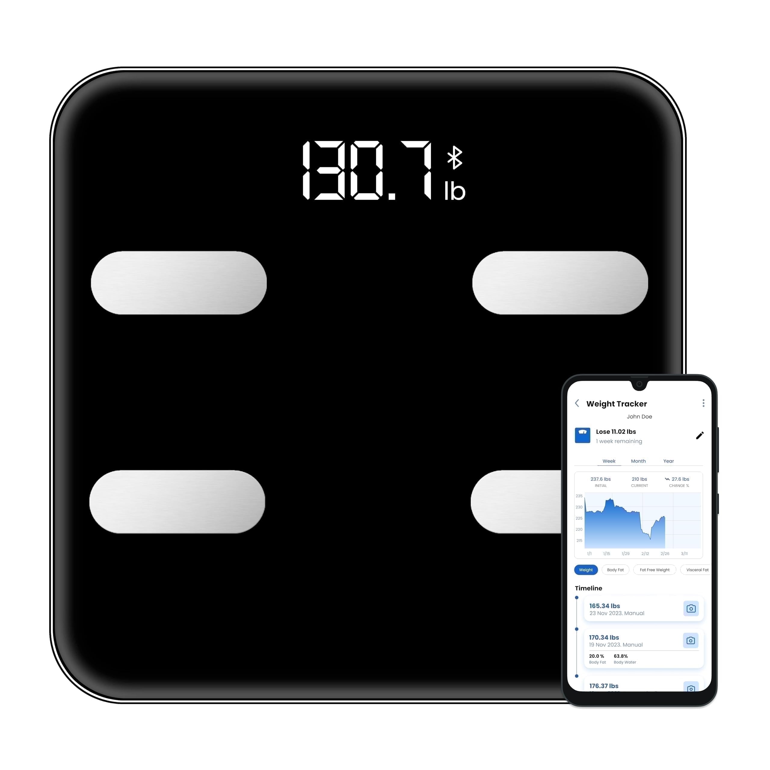 NextLevel Fit Black Smart Bathroom Scale | Weight up to 396 lbs | Free App (Limited Time ...