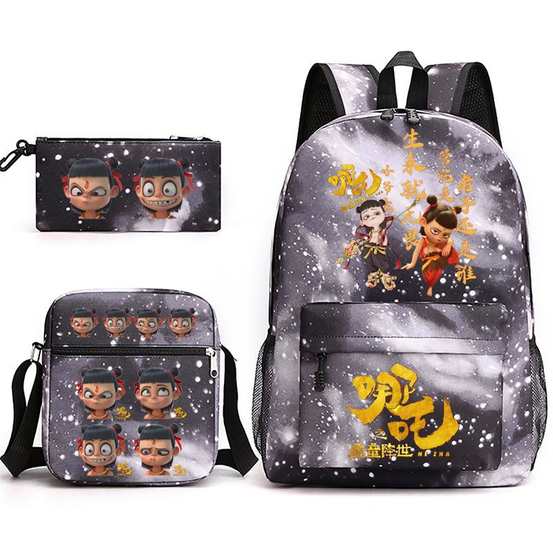 NEZHA Cartoon 3 Piece Backpack Anime Knapsacks Game Day Packs Cartoon ...
