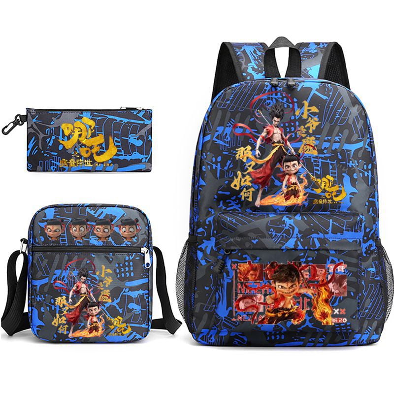 NEZHA Cartoon 3 Piece Backpack Anime Knapsacks Game Day Packs Cartoon ...