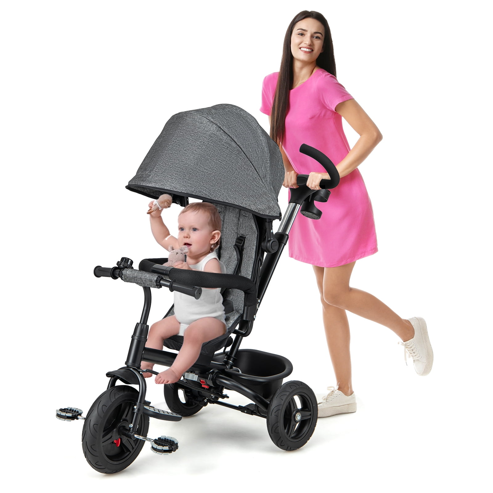 Infans 4-in-1 Baby Tricycle Toddler Trike w/ Reversible Seat, Canopy ...
