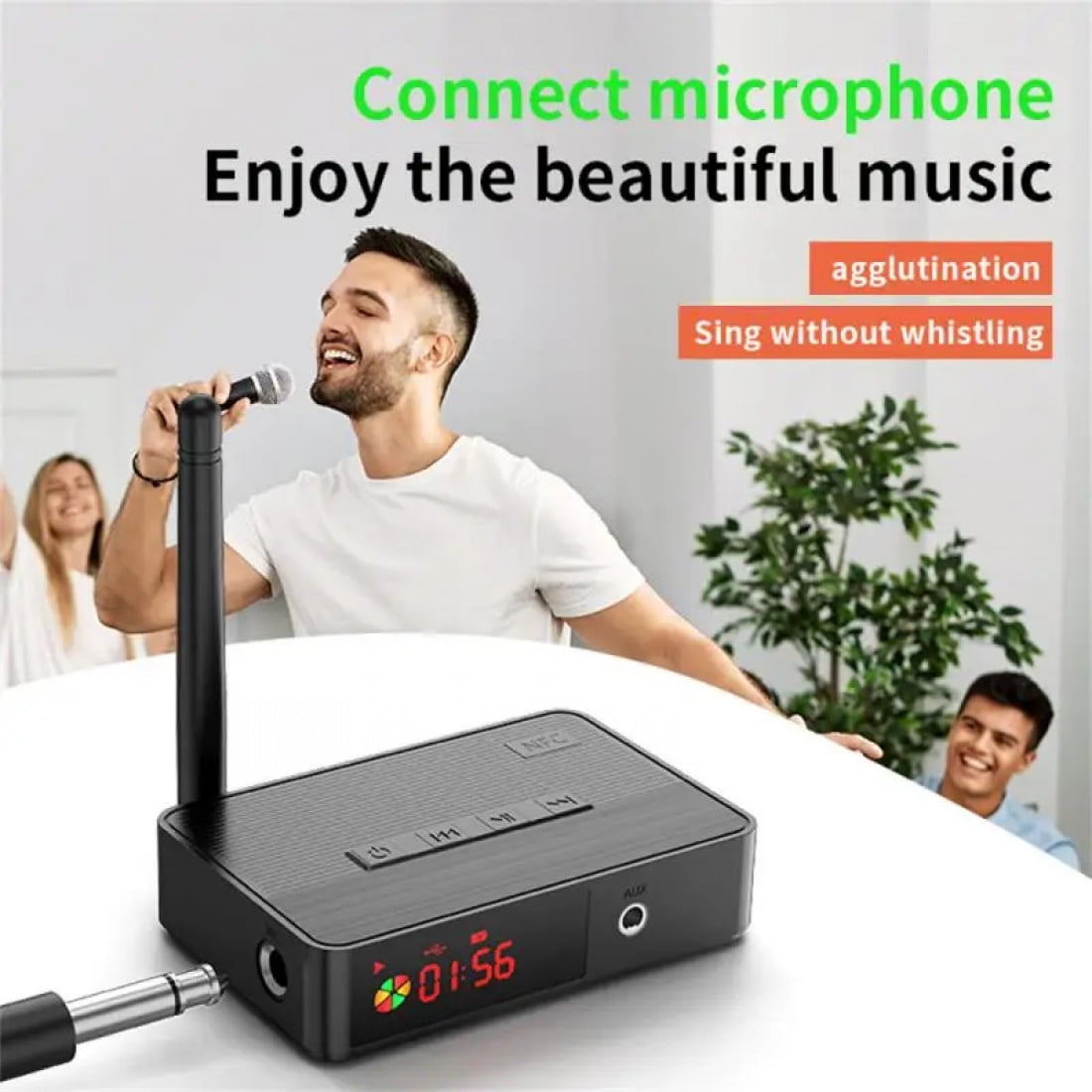 NFC Bluetooth 5.3 Transmitter Receiver 3.5mm AT OPTIC 6.5mm Microphone/U Disk/TF Card HIFI ...
