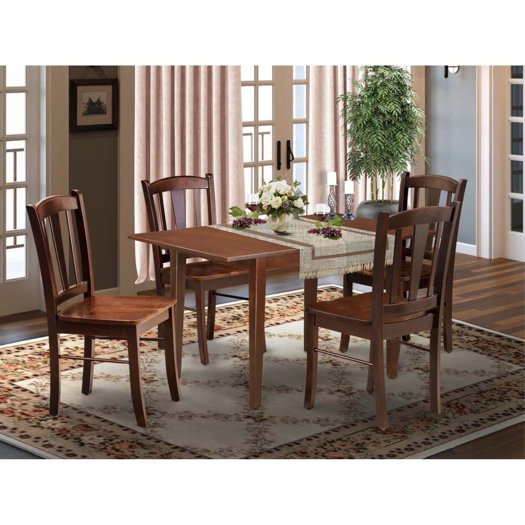 NFDL5-MAH-W - 5-Pc Dining Room Table Set- 4 Kitchen Chair with Wooden ...