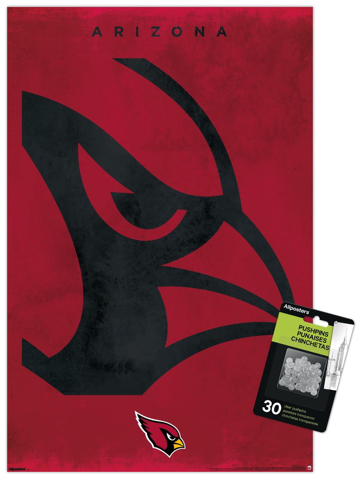 NFL Arizona Cardinals - Logo 25 Wall Poster with Push Pins, 14.725" x ...