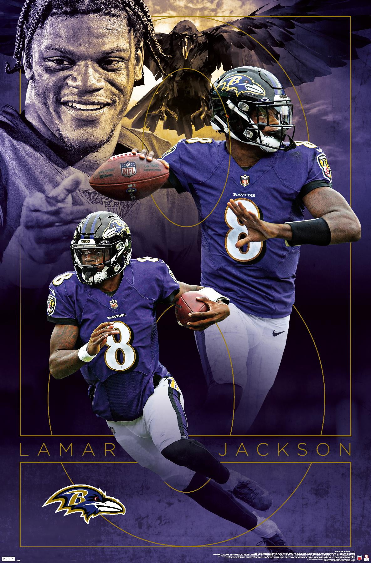 NFL Baltimore Ravens Lamar Jackson 20 Wall Poster - 22.375 x 34 ...