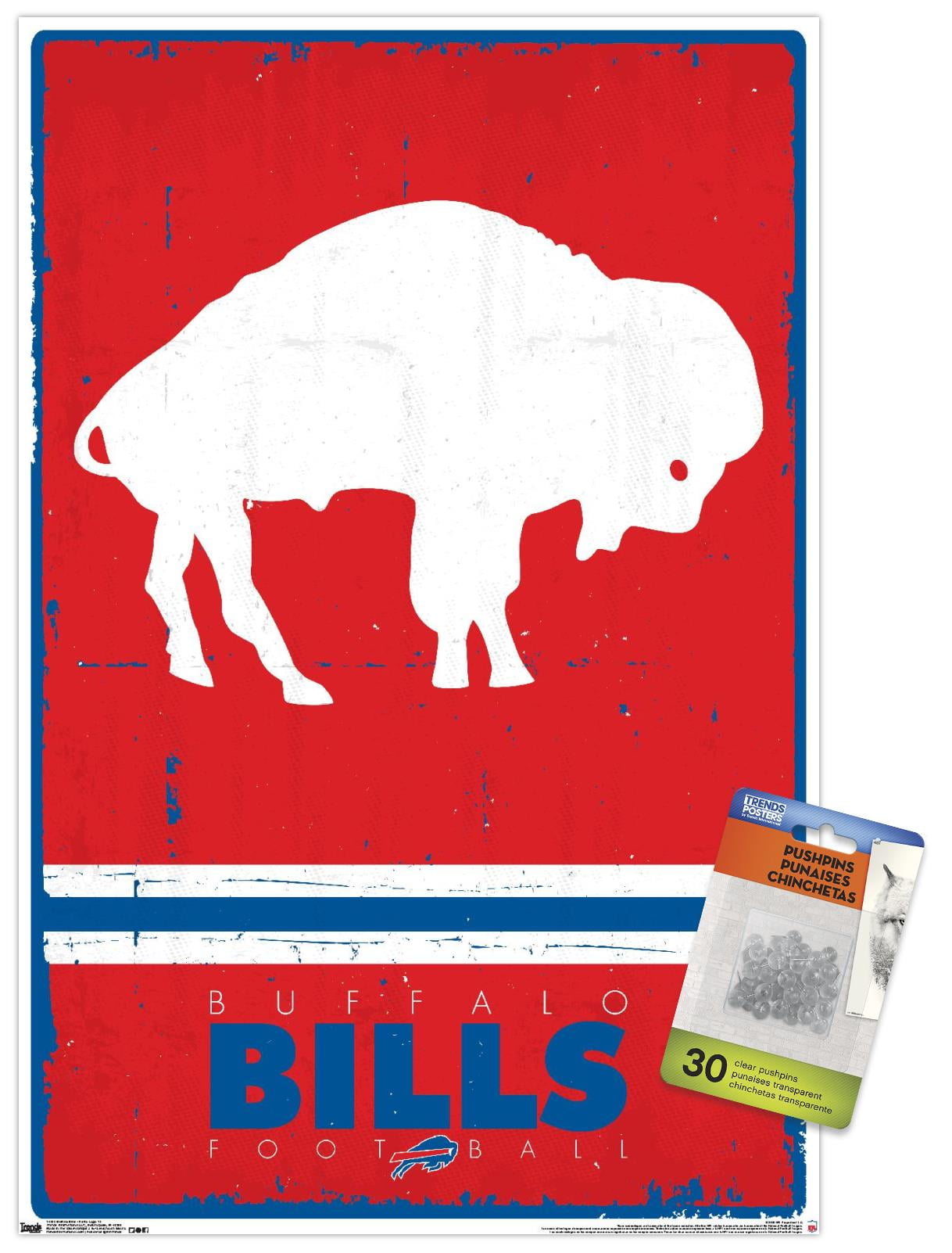 NFL Buffalo Bills - Retro Logo 15 Wall Poster with Push Pins, 14.725" x ...