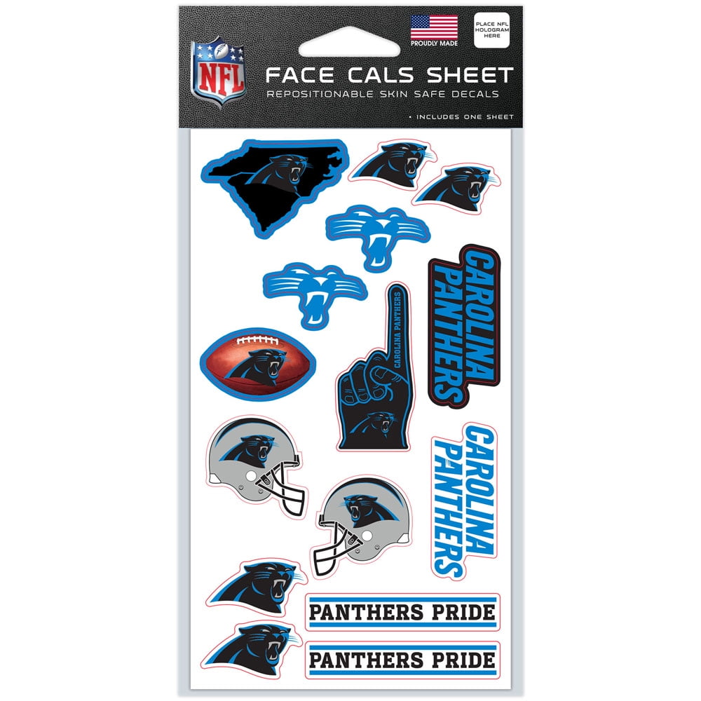NFL Carolina Panthers Face Cal Sheet - Decals - 10 Temporary Decals ...