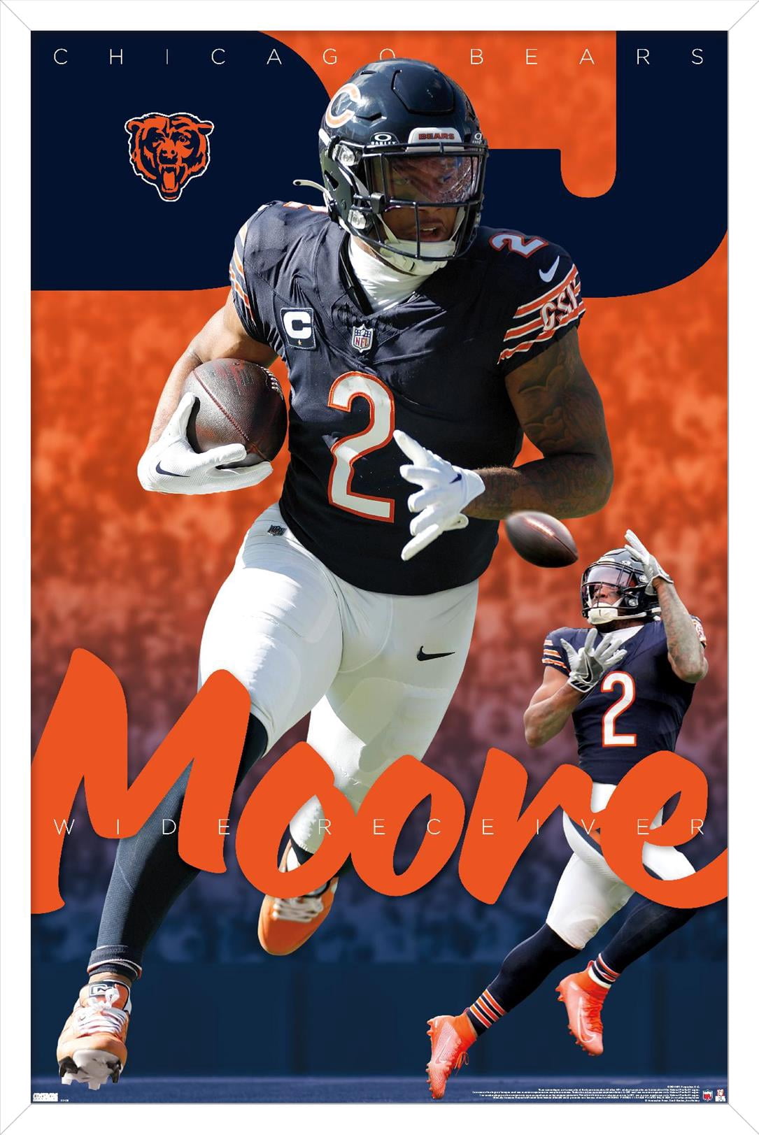 NFL Chicago Bears - D.J. Moore 24 Wall Poster, 14.725" x 22.375" Framed ...