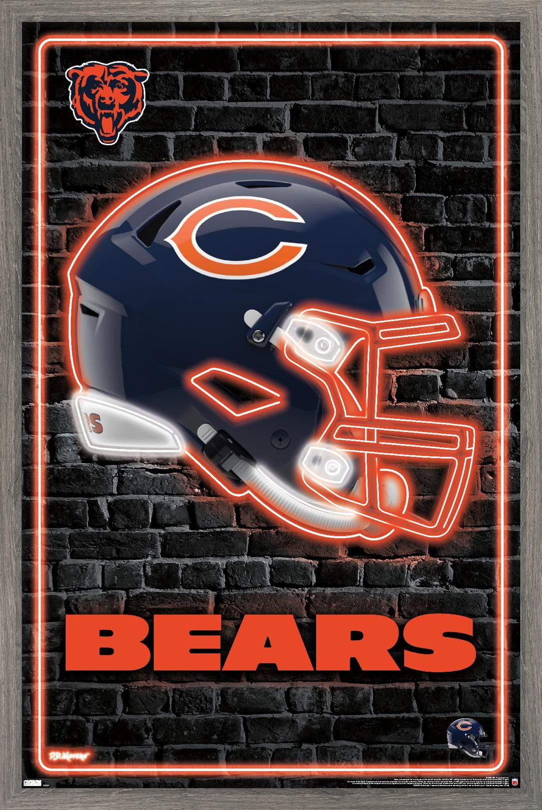NFL Chicago Bears - Neon Helmet 23 Wall Poster, 22.375" x 34" Framed ...